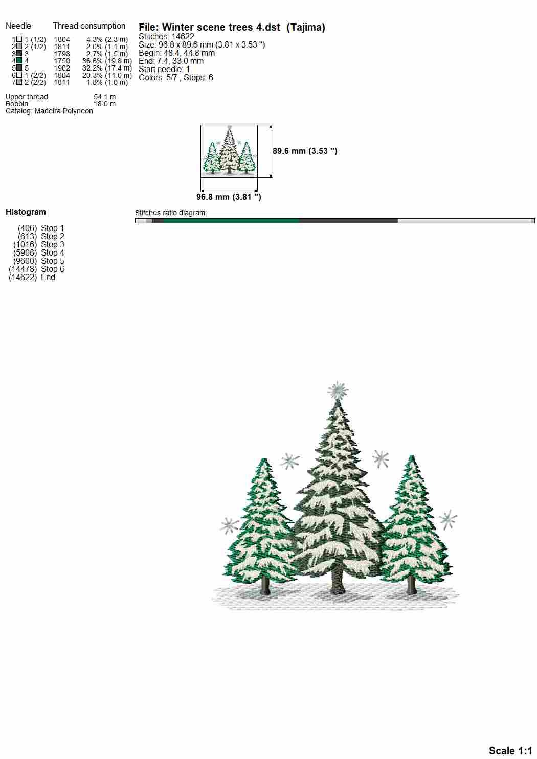 Christmas Tree Machine Embroidery Designs, Winter Scene With 3 Pines ...