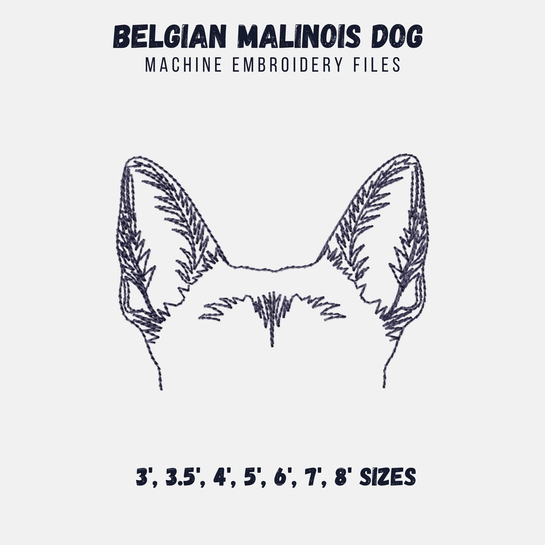 Belgian Malinois Dog Ears Machine Embroidery Design: Backstitch Outline ...