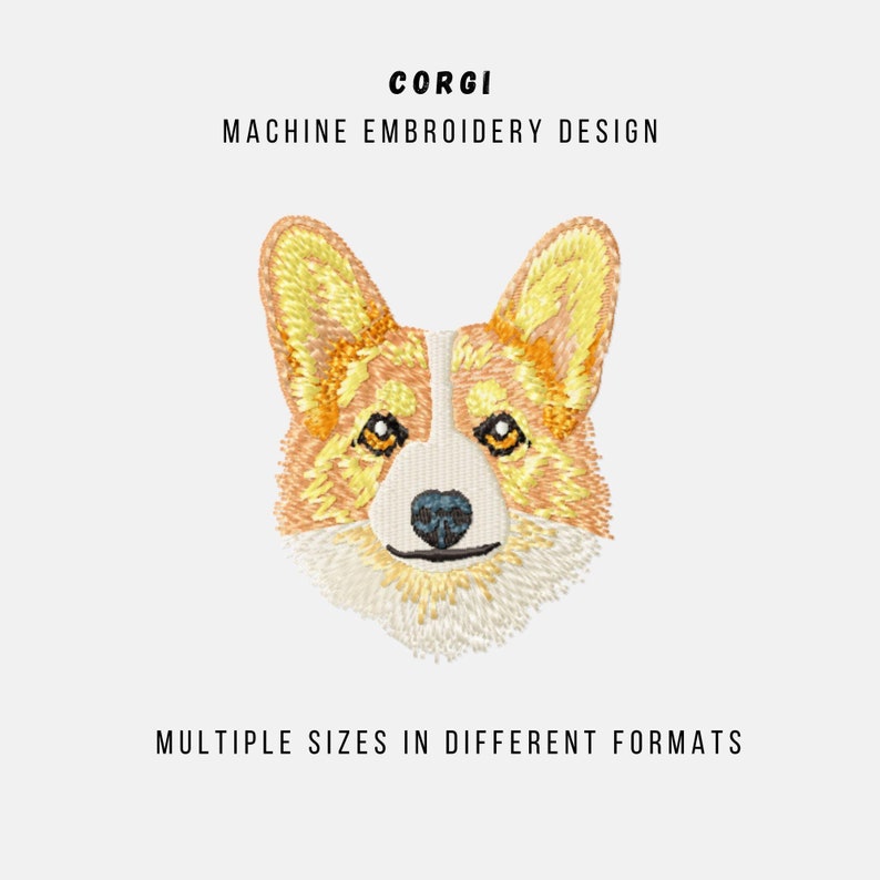 Corgi Dog Face Machine Embroidery Design, Colorful Fill Stitch and ...