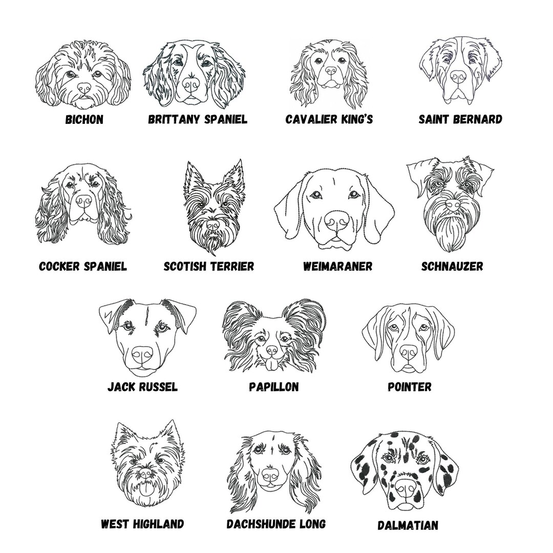 14 Dog Faces Machine Embroidery Designs, VOL 2, Dog Breeds Embroidery ...