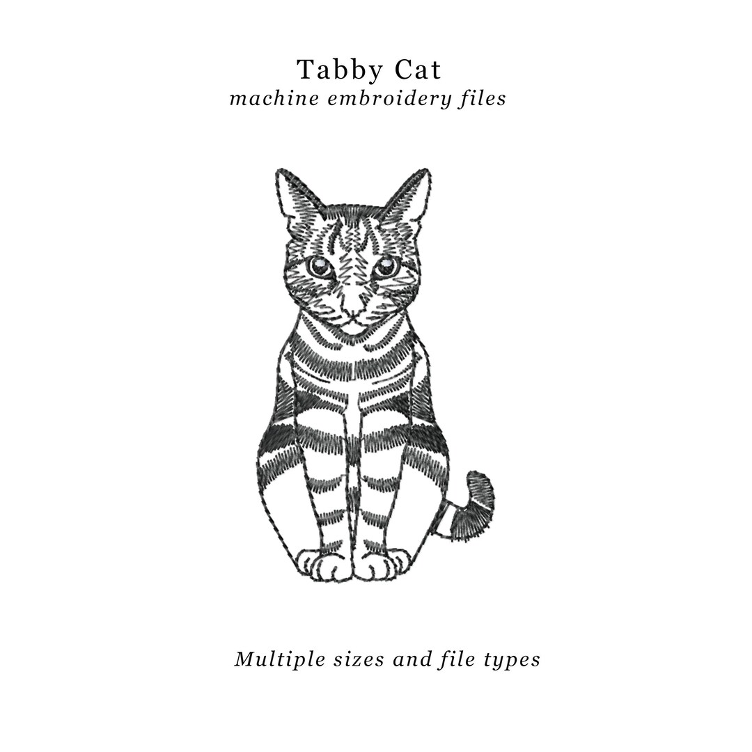 Tabby Cat Machine Embroidery Designs, Back Stitch, 3in - 8in, Digital ...
