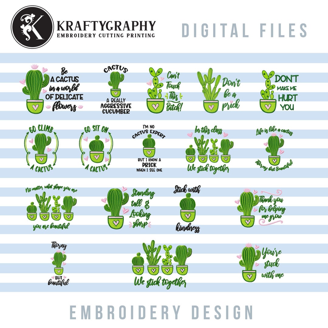Snarky Cactus Machine Embroidery Designs Bundle: Rude Plant Sayings ...