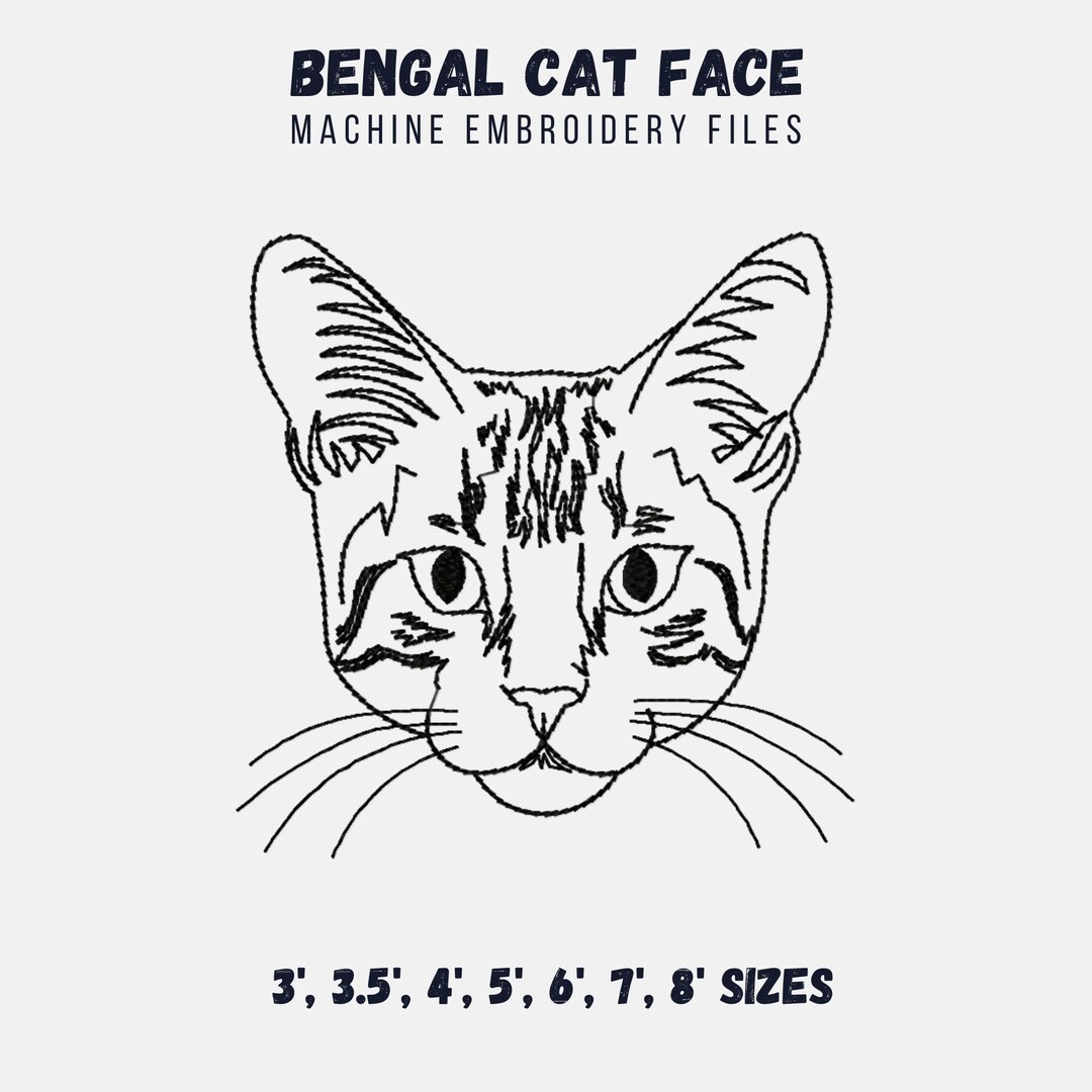 Bengal / Tabby Cat Face Machine Embroidery Designs, Multiple Sizes 3 8 ...