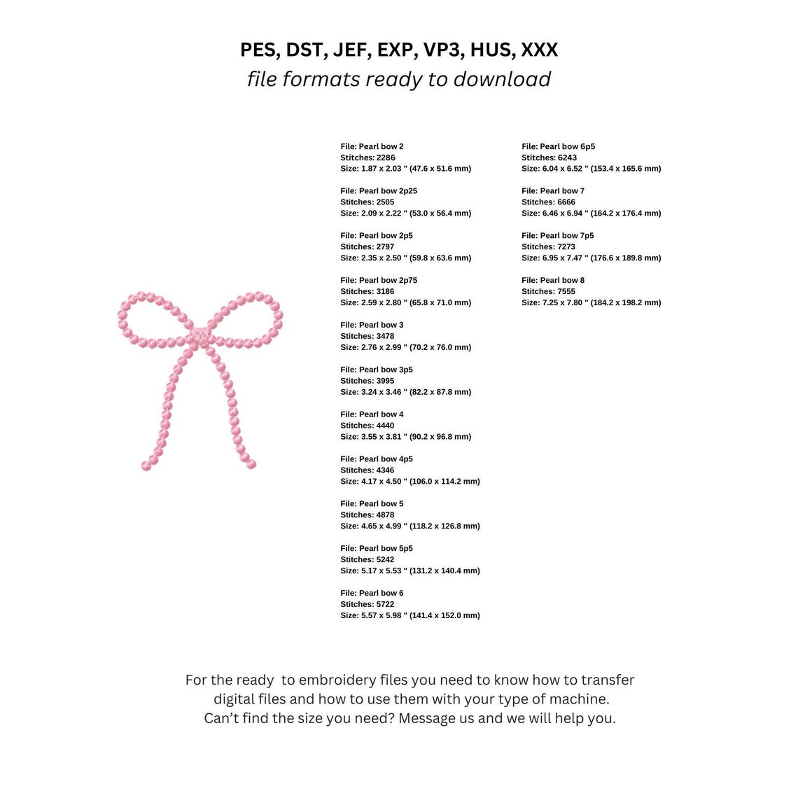 Pearl Edge Bow Machine Embroidery Design for Side Seam, 2in - 8in - Etsy