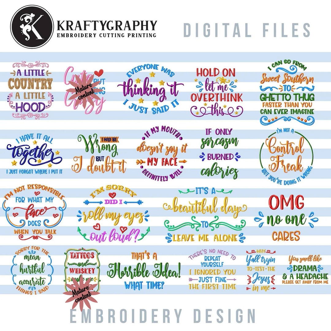 Adult Humor Embroidery Designs, Sarcastic Embroidery Patterns, Rude ...
