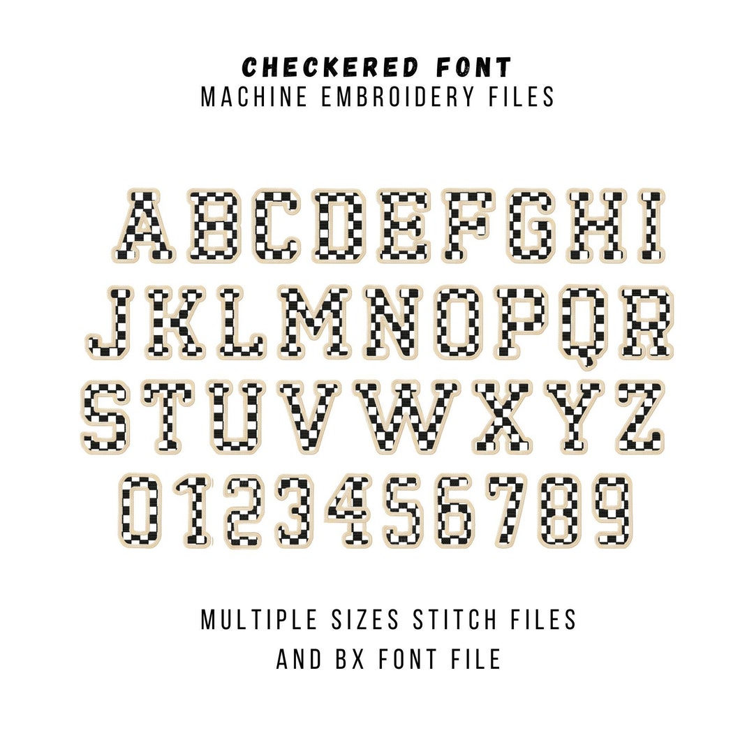 Checkered Font Machine Embroidery Designs and BX Files, Alphabet and ...