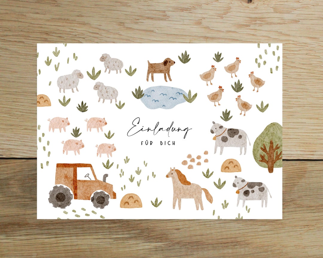 5x / 10x Farm Invitation Cards for Children's Birthday Parties ...