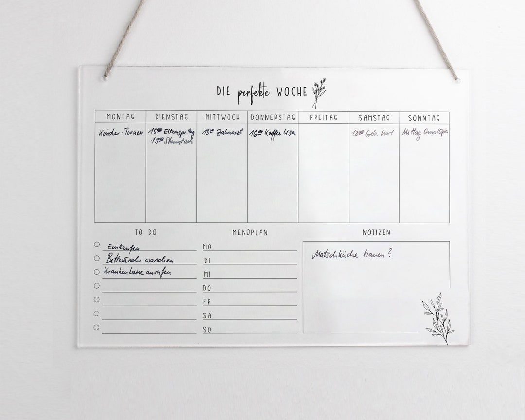 Wochenplaner A4 Acryl | Wandplaner für die Woche abwischbar ...