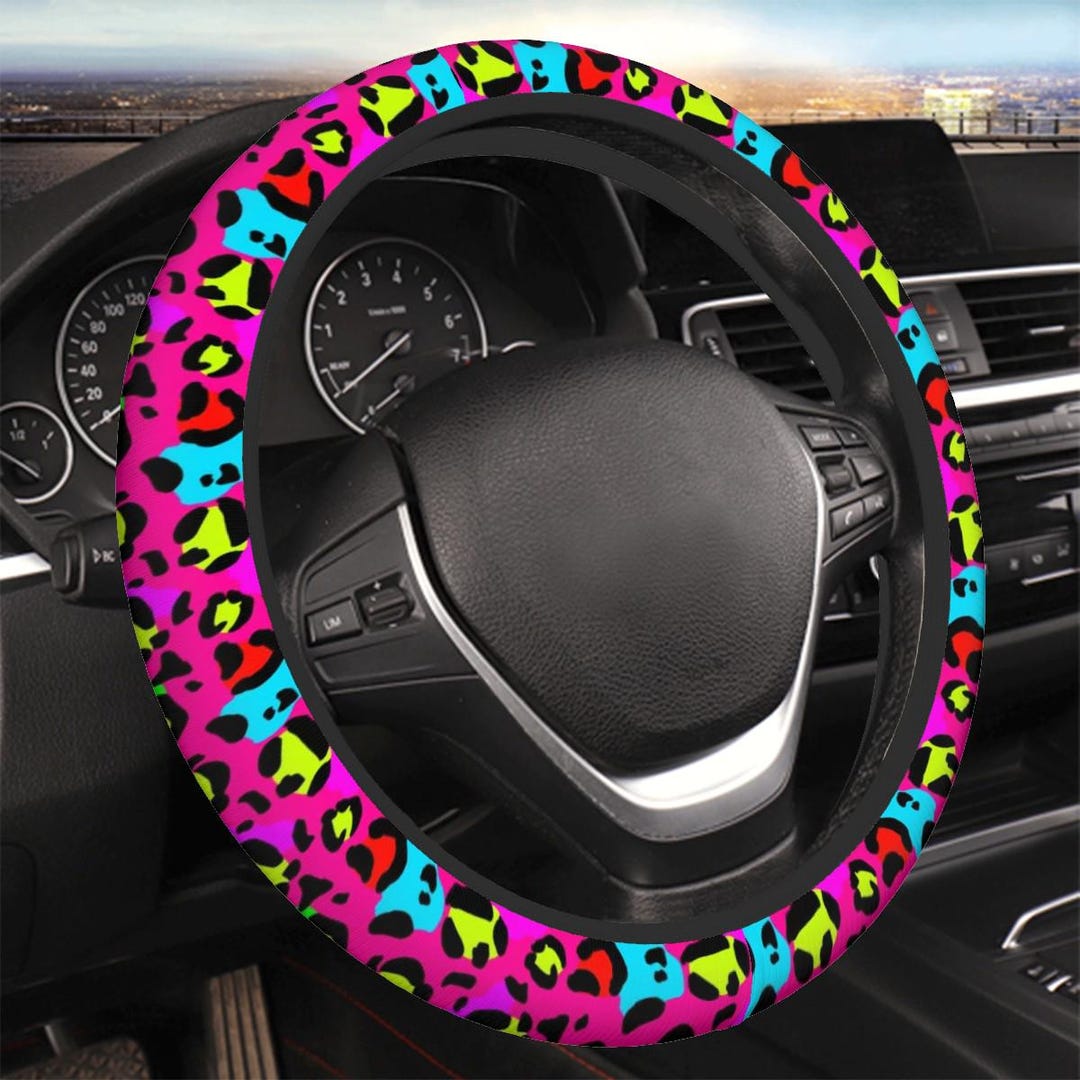 Hot Pink Leopard Print Steering Wheel Cover, Animal Print Car ...