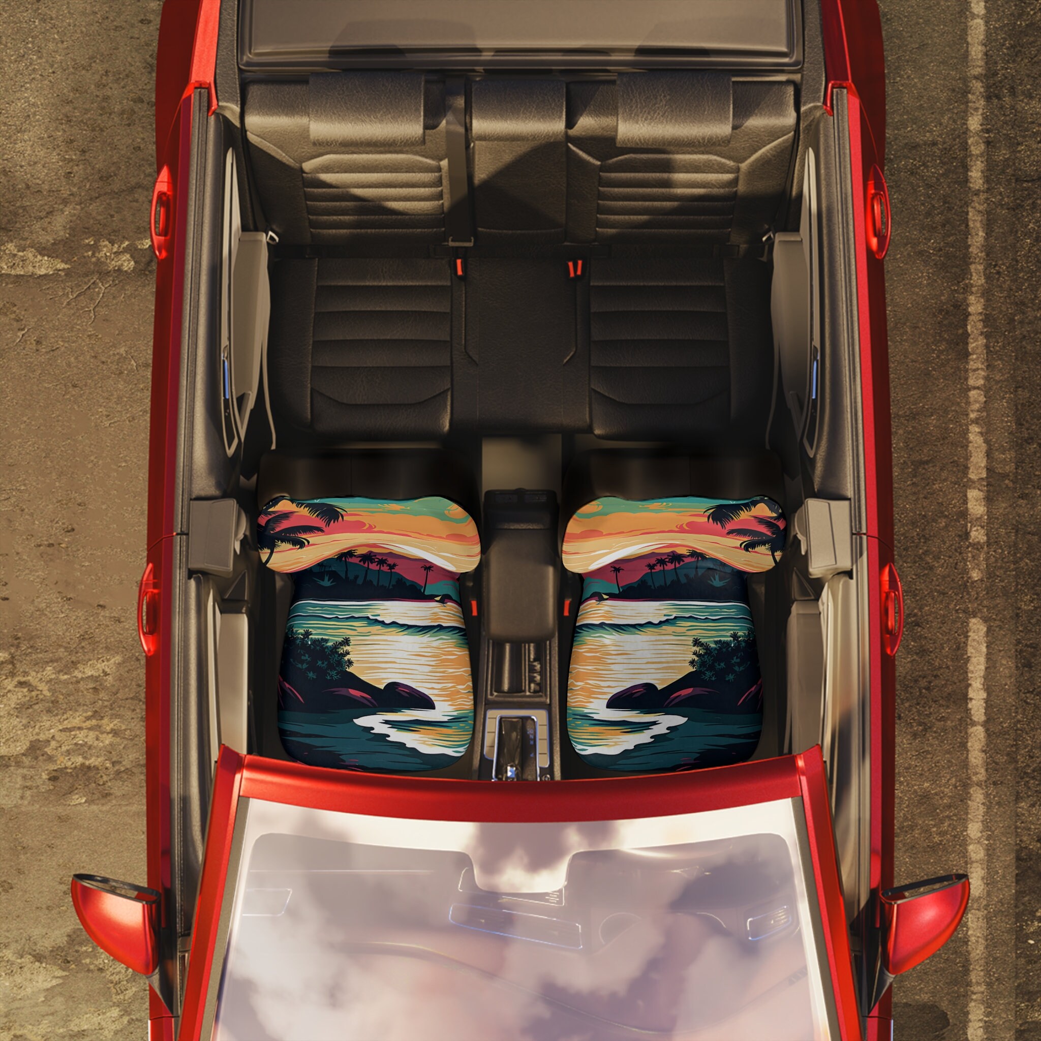 Beach Car Seat Covers, Retro Palm Tree Car Seat Cover for Vehicle, Blue ...