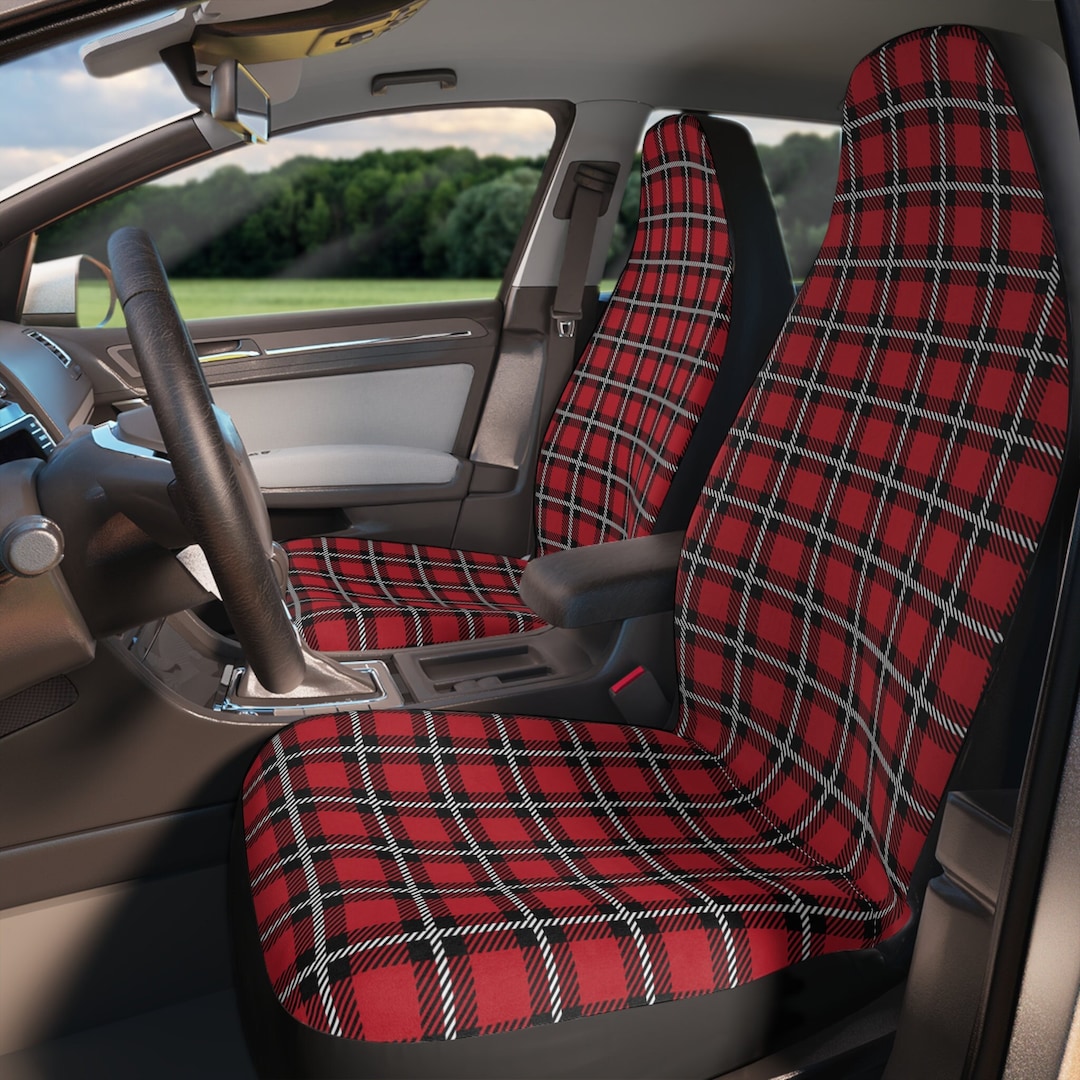 Red Car Seat Covers Plaid Pattern, Red Plaid Car Seat Covers, Buffalo ...