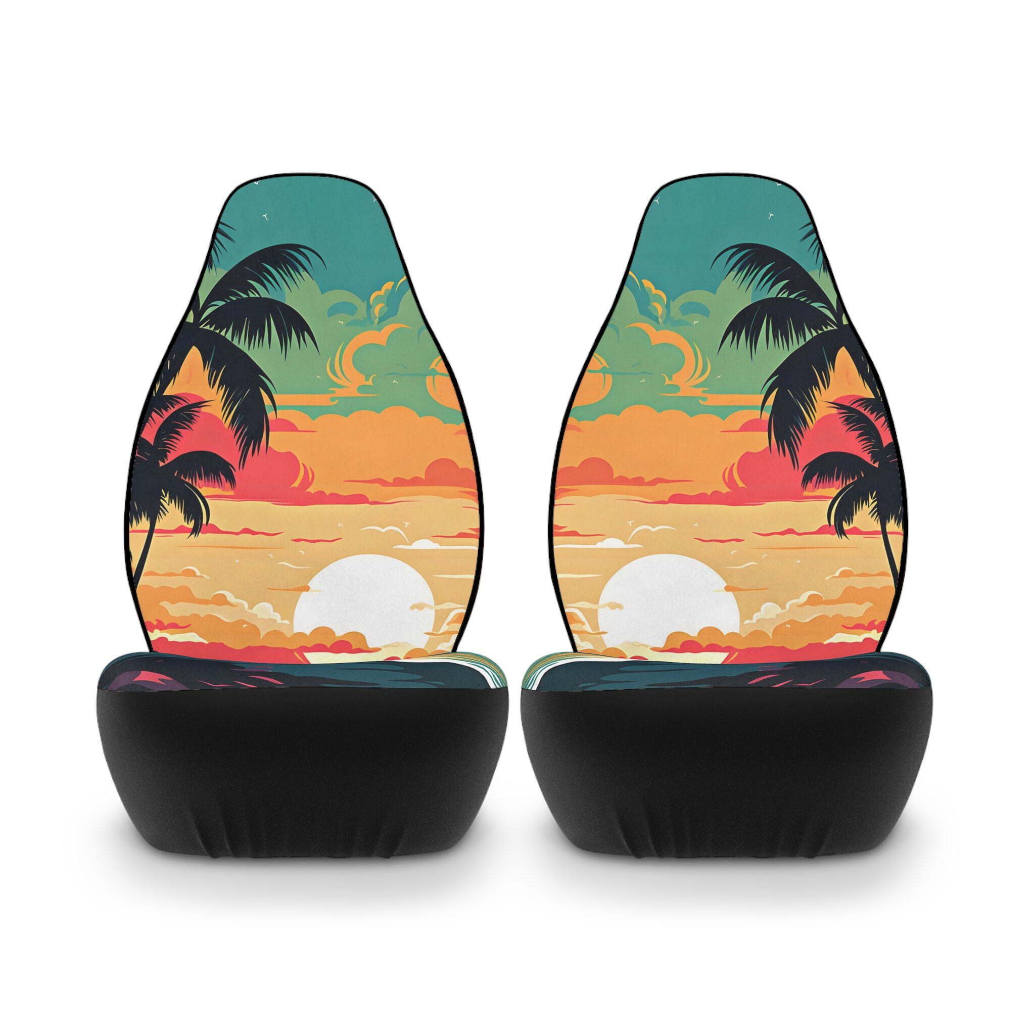 Beach Car Seat Covers, Retro Palm Tree Car Seat Cover for Vehicle, Blue ...