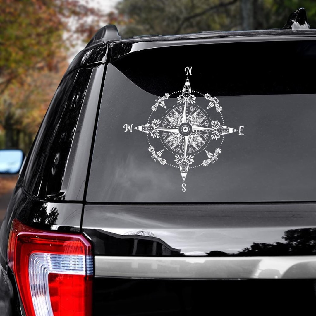 Boho Compass Car Decal, Boho Compass Car Window Sticker, Transparent ...