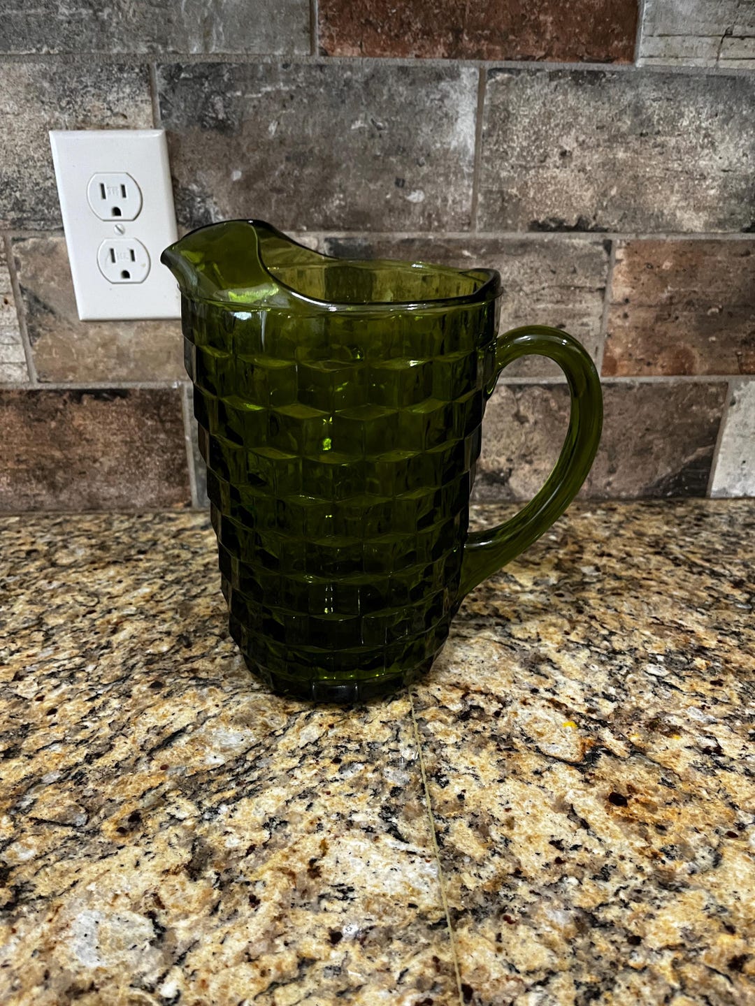 Vintage Indiana Glass Whitehall Colony Cubist Pattern Avocado Green ...