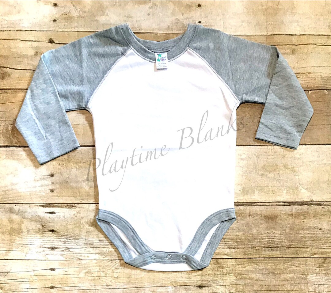 Sublimation Blanks- Infant- White/grey Long Sleeve Raglan Bodysuit- 65% ...