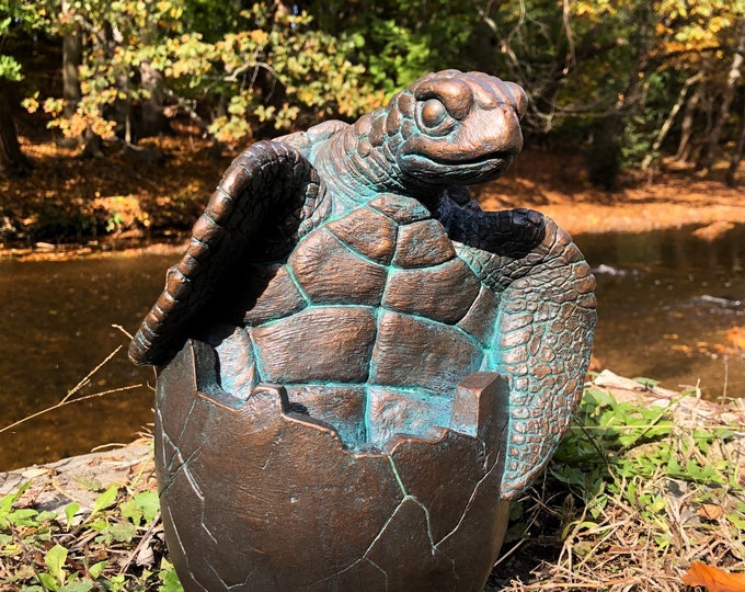 Hatching Sea Turtle Sculpture / Large, Baby Turtle Statue / Patinated ...