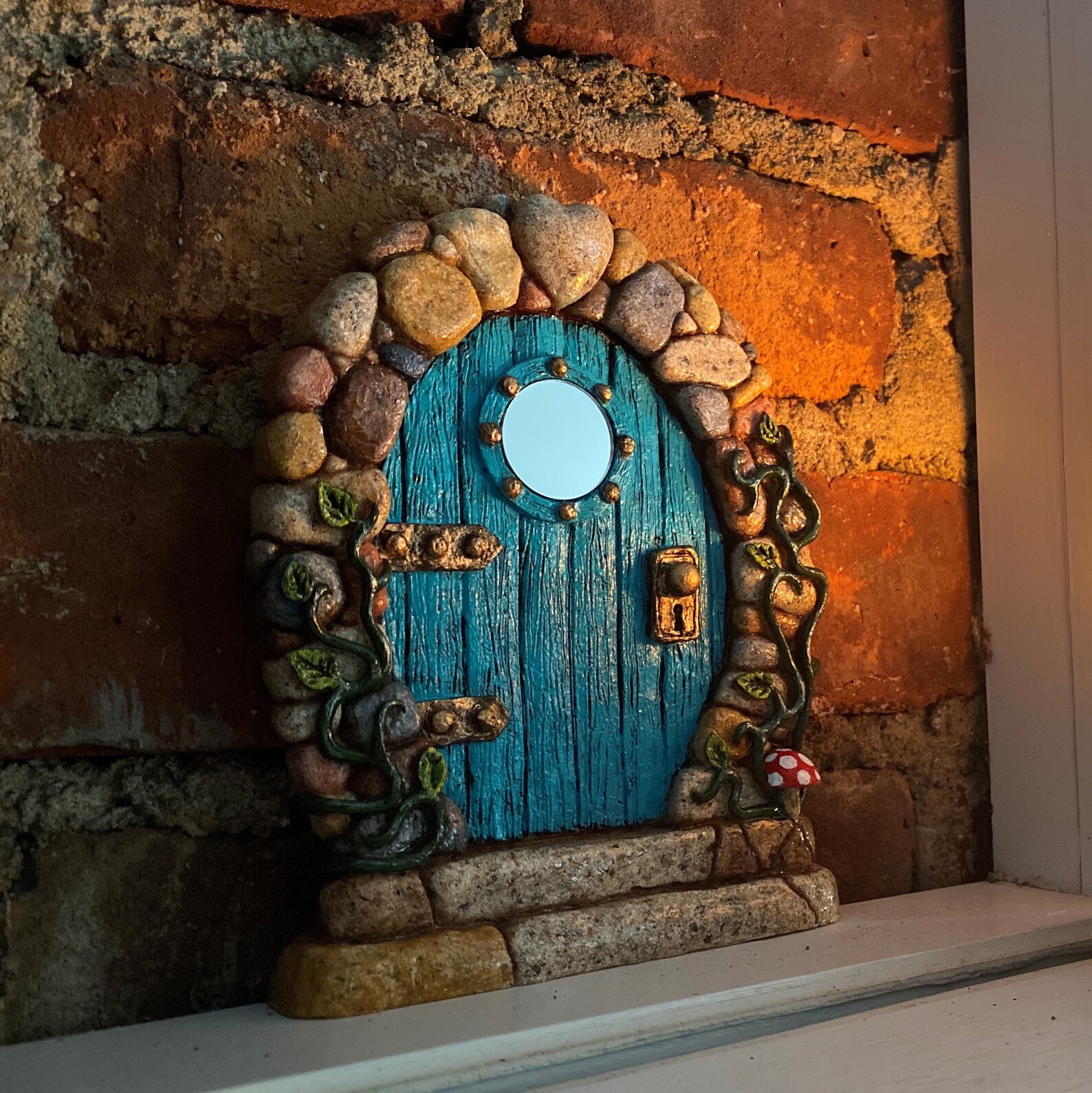 Magical Fairy Door / Blue Door With Mirror / Heart Stone Door - Etsy