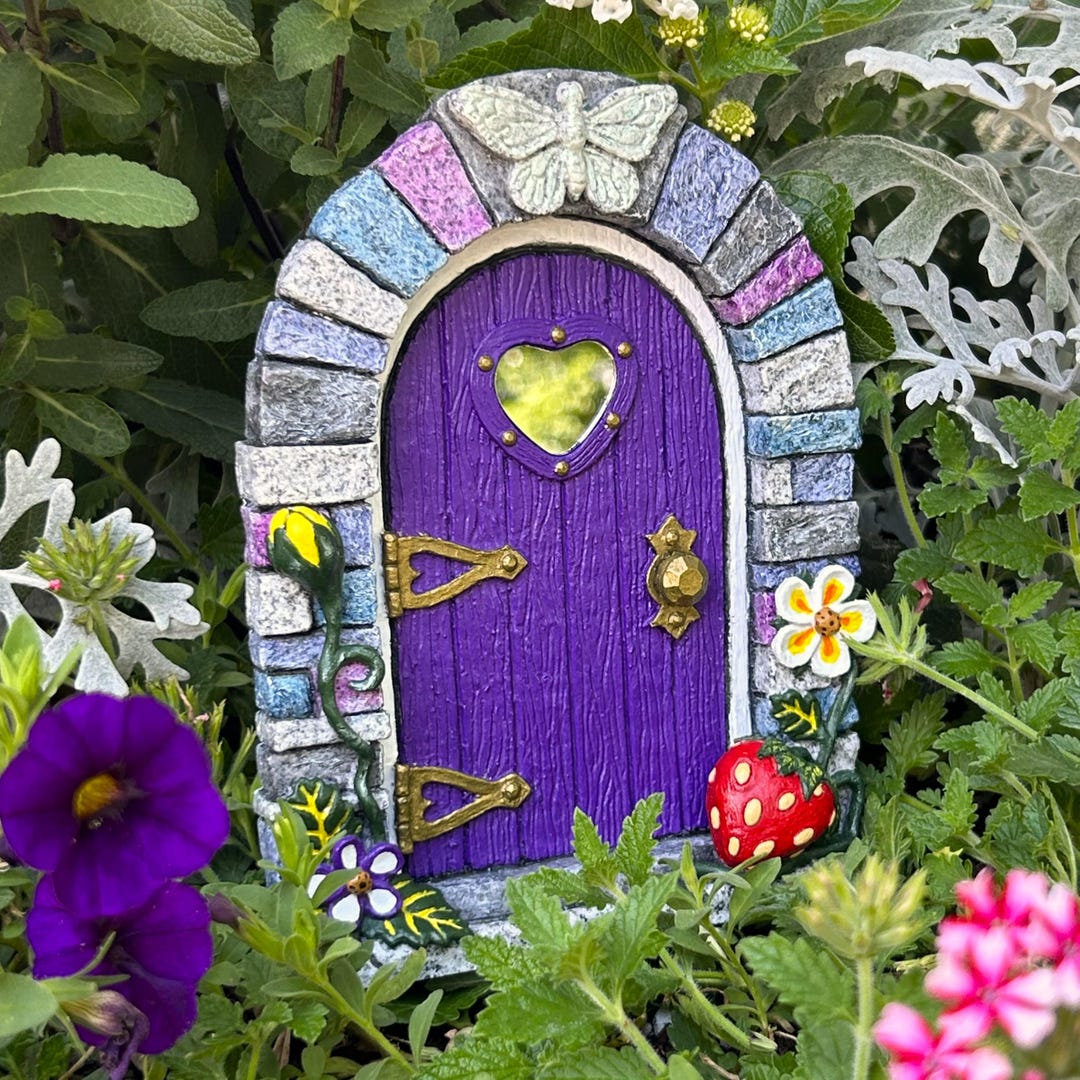 The Secret Garden Fairy Door (purple) / Fairy Door With Heart Mirror and Butterfly Keystone - Etsy