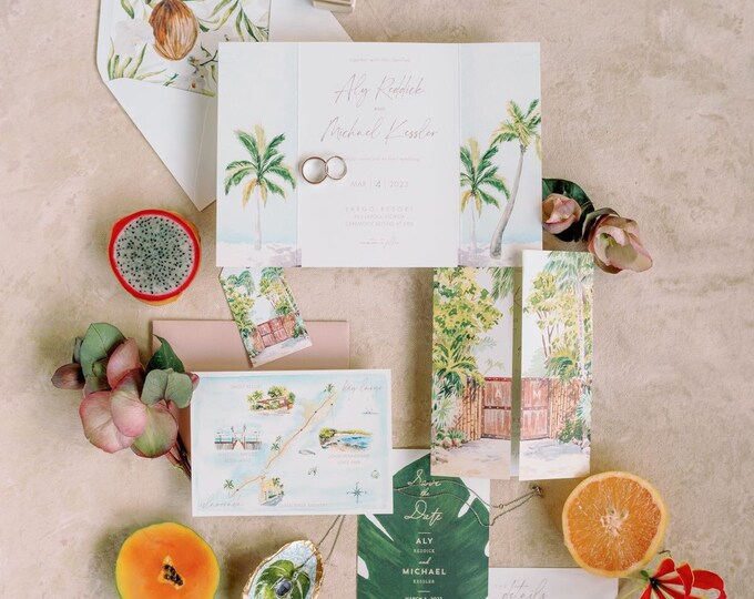 Tropical Wedding Invite, Watercolor Wedding Invite, Custom Wedding ...