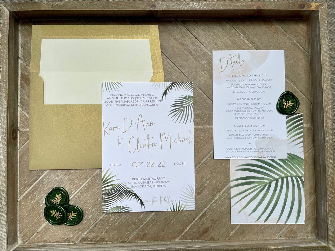 Tropical Wedding Invitation Set, Gold Tropical Wedding Invite, Palm ...