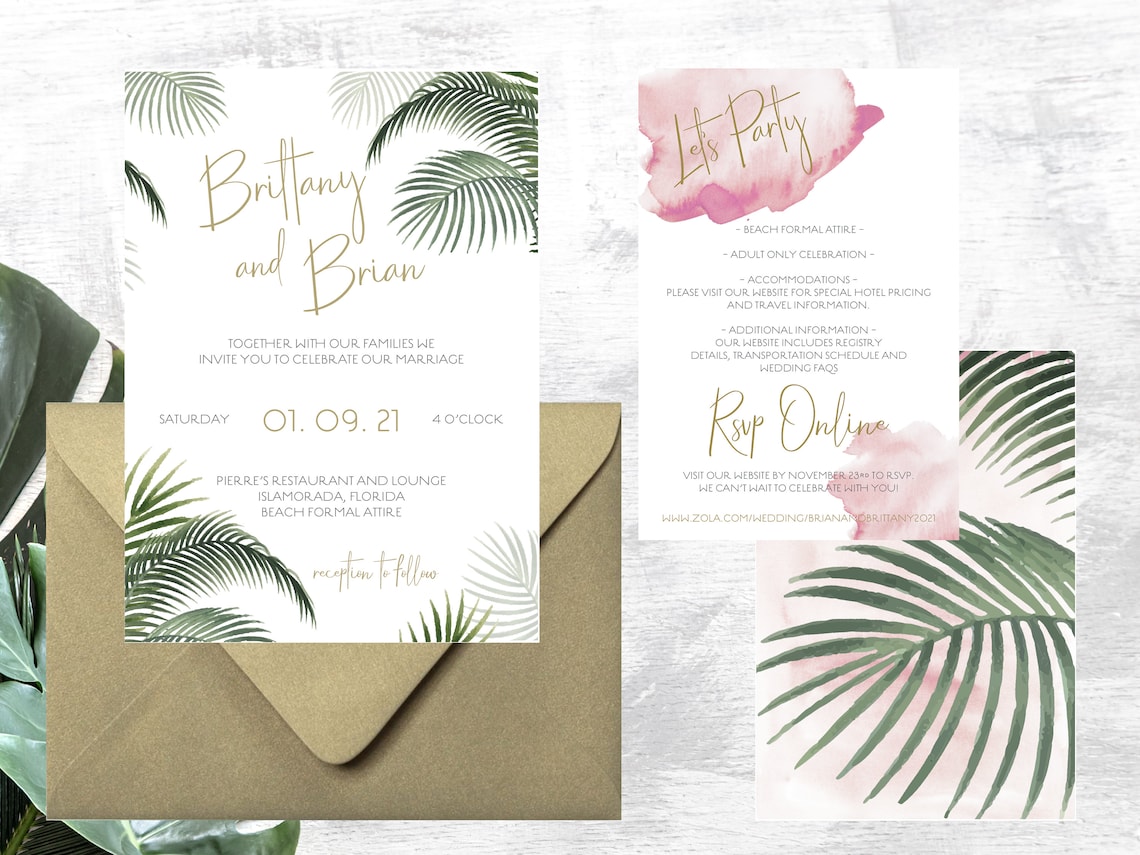 Tropical Wedding Invitation Set, Tropical and Blush Wedding Invite ...
