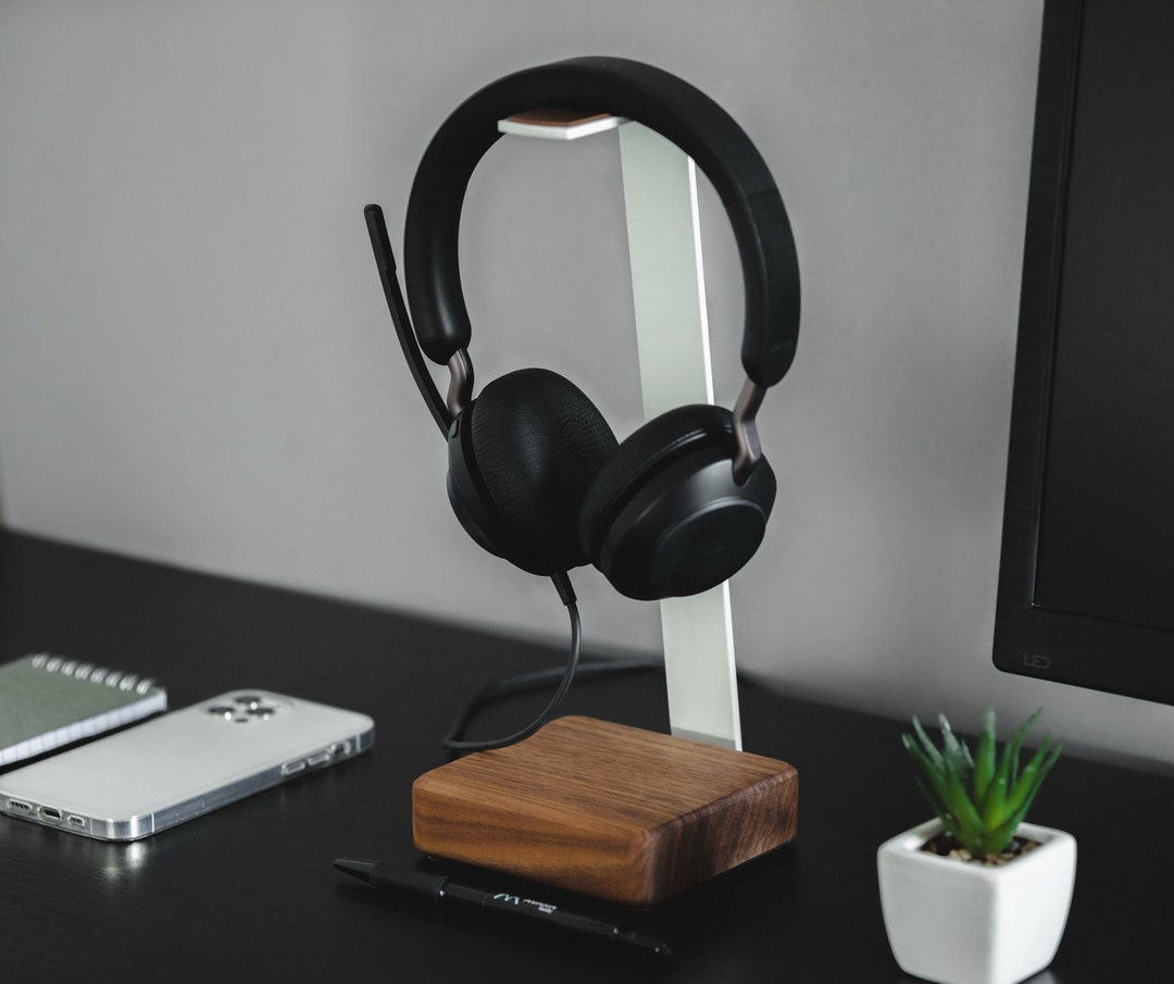 Premium Hardwood Headphone Stand With Solid Steel Rack and Genuine ...