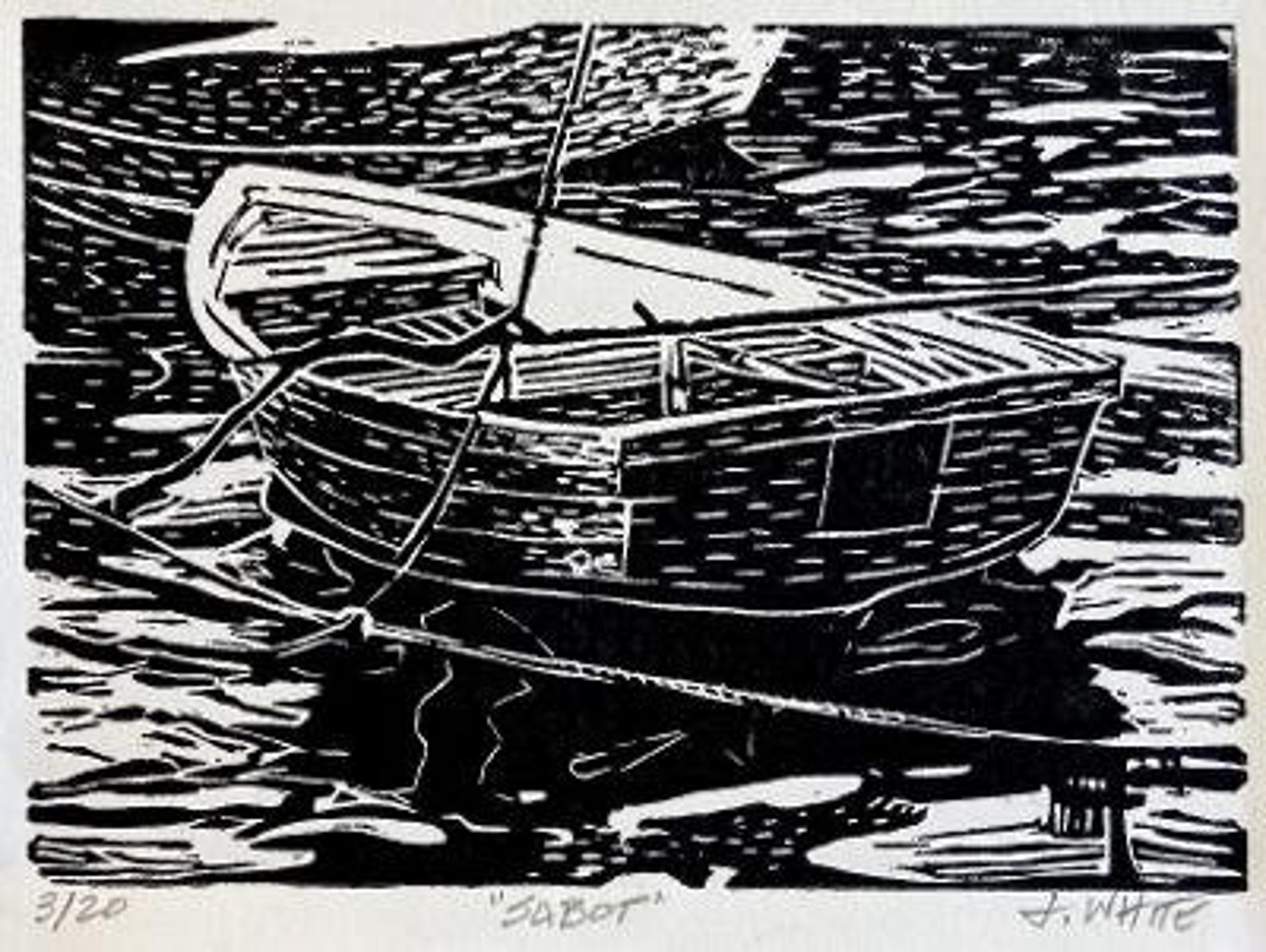 Linocut Print Etching Sabot Boat Long Beach Black - Etsy