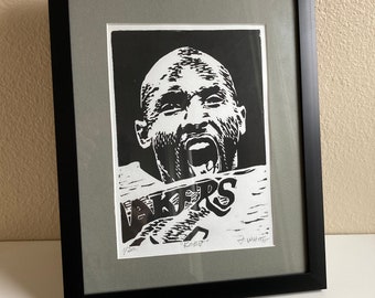 Linocut Print Etching Kobe Bryant Art Woodblock - Etsy