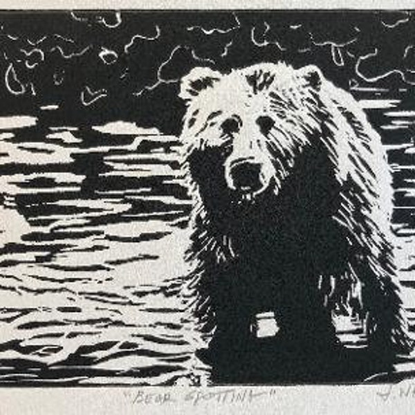 Linocut Bear - Etsy