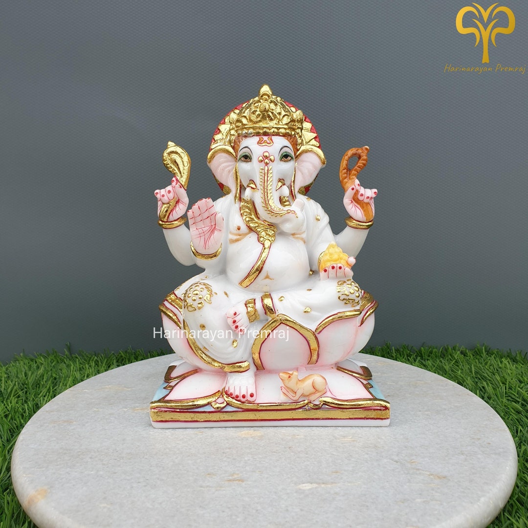 Marble Ganesha Statue, 18CM Lord Ganesha Idol, Cultured Marble Ganesh ...