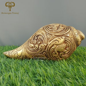 Brass Lord Ganesha Carving Conch Shell, 18CM Brass Conch Shankh ...
