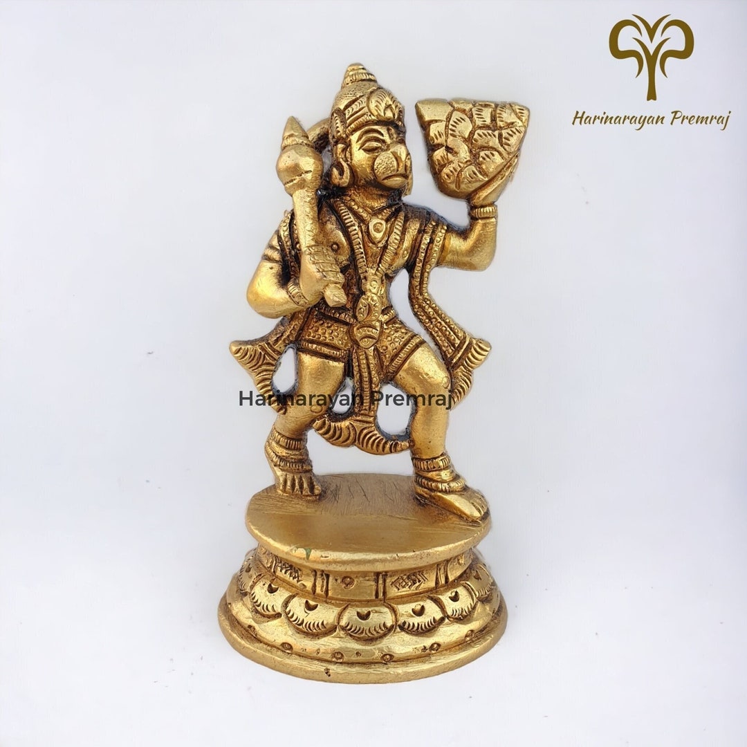 Brass Lord Hanuman Statue, 10CM Hanuman With Sanjivani Mountain Idol ...