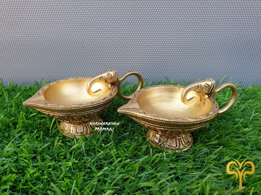 Brass Diya for Puja Temple Decoration, 4" Inches, Elephant Shape Diya ...