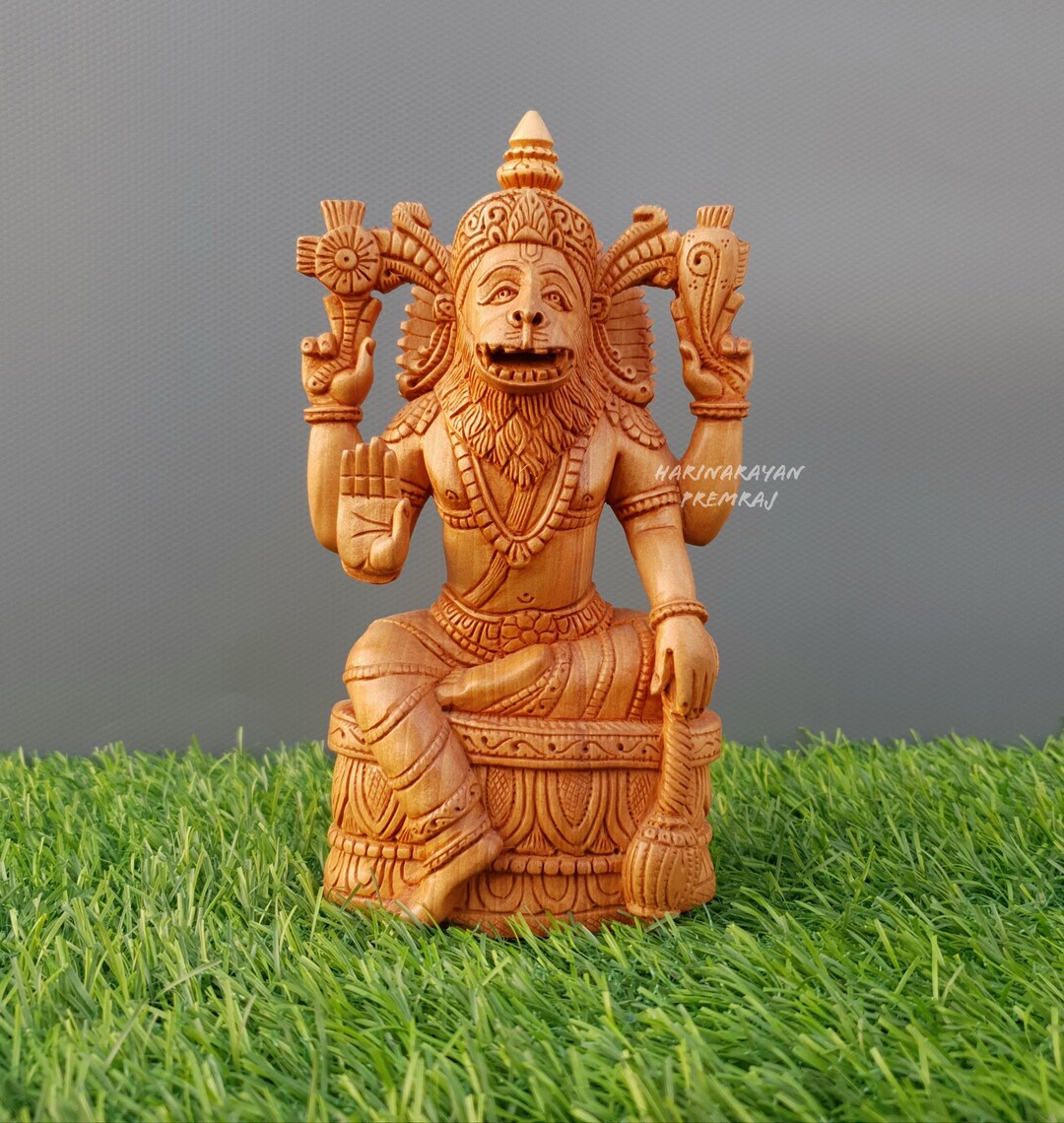 Narsimha Statue Wooden, Narsingh Hindu God, Narshima, 17.5 CM Vishnu ...
