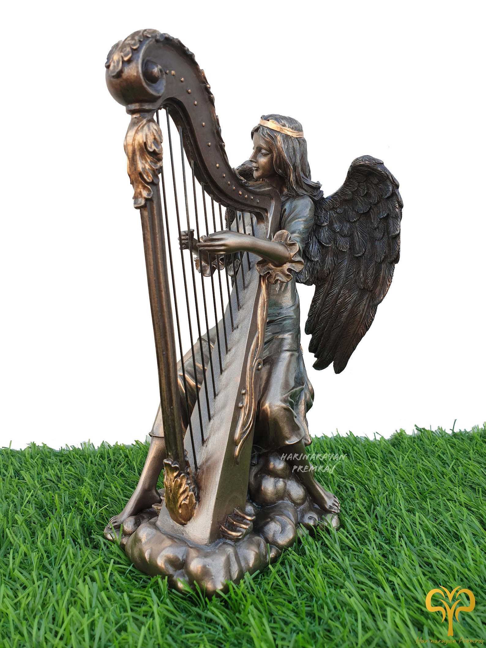 Angel Musucian Harp Statue, 20CM, Windblown Angel Playing Harp, Bonded ...