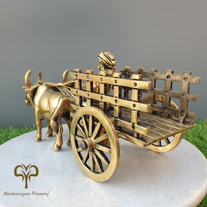 Brass Bull Cart Showpiece, 23CM Vintage Indian Village Bullock Cart ...
