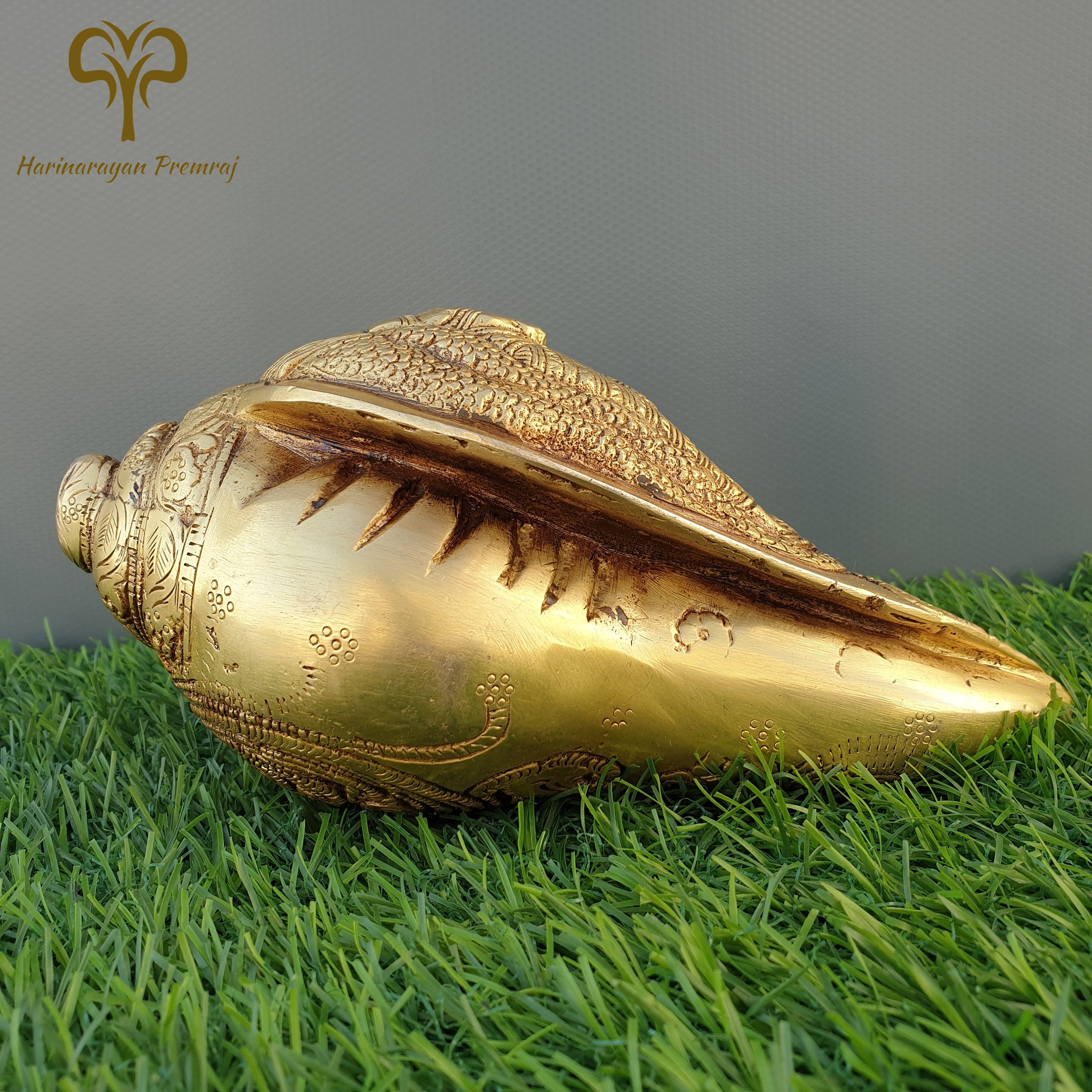 Brass Lord Ganesha Carving Conch Shell, 18CM Brass Conch Shankh ...