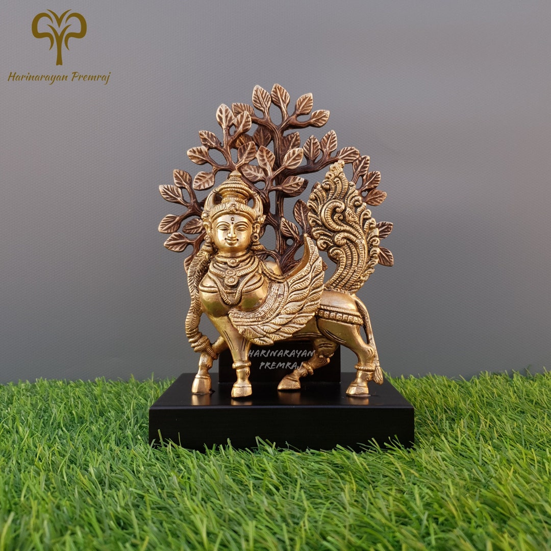 Brass Kamdhenu Cow Statue, 23CM Cow With Kalpvruksh (tree of Life ...