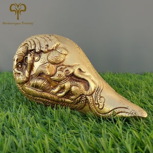 Brass Lord Ganesha Carving Conch Shell, 18CM Brass Conch Shankh ...