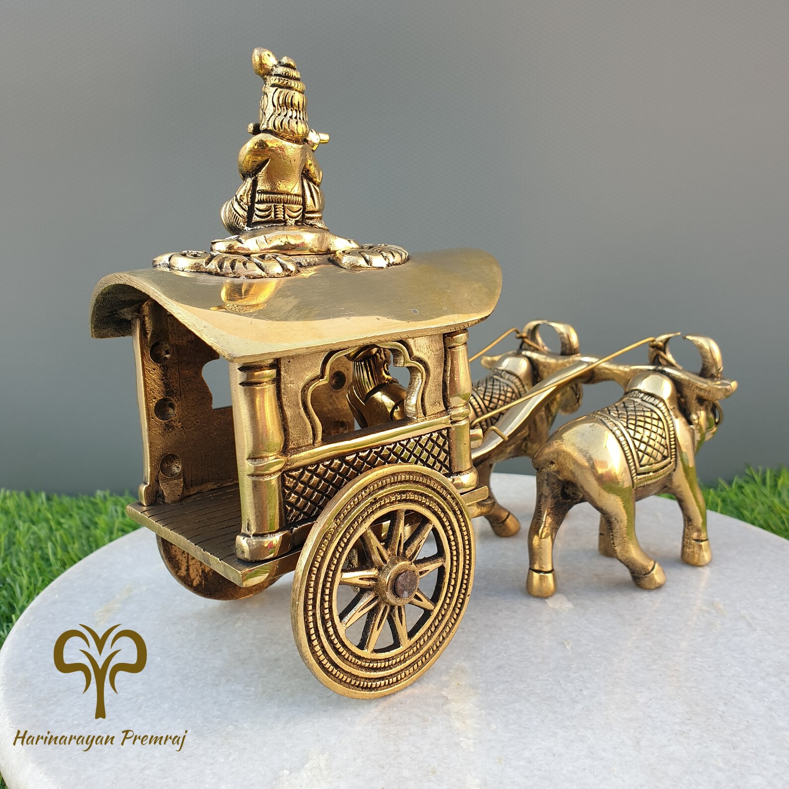 Brass Bull Cart With Krishna Statue, 19CM Lord Krisna Sitting in ...