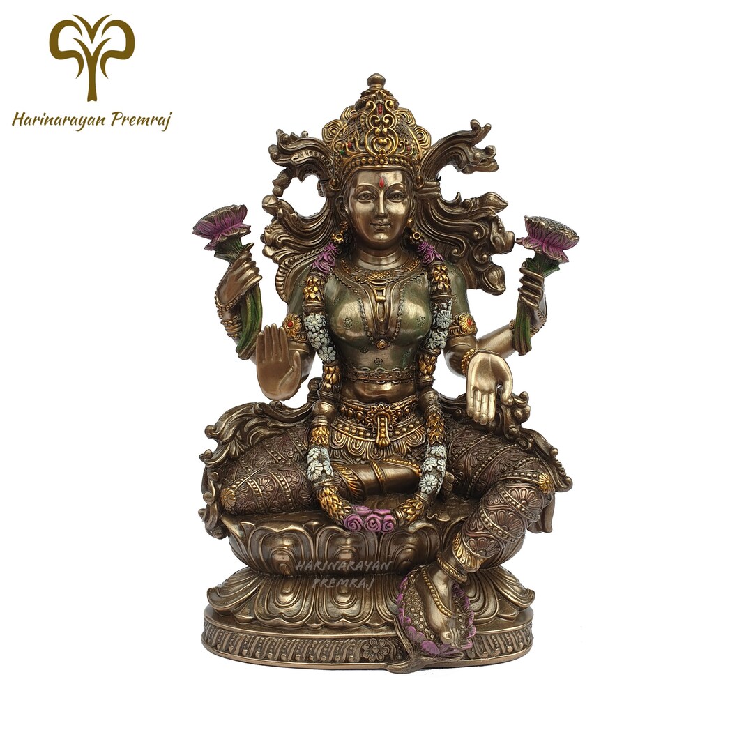 Lakshmi Statue, 23CM Goddess Laxmi Idol on Lotus, Sri Lakshmi Mata ...