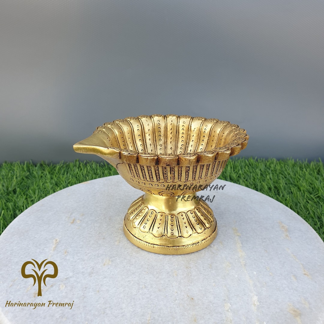 Brass Diya for Puja Temple Decoration, 13CM, Large Diya Stand Oil Lamp ...