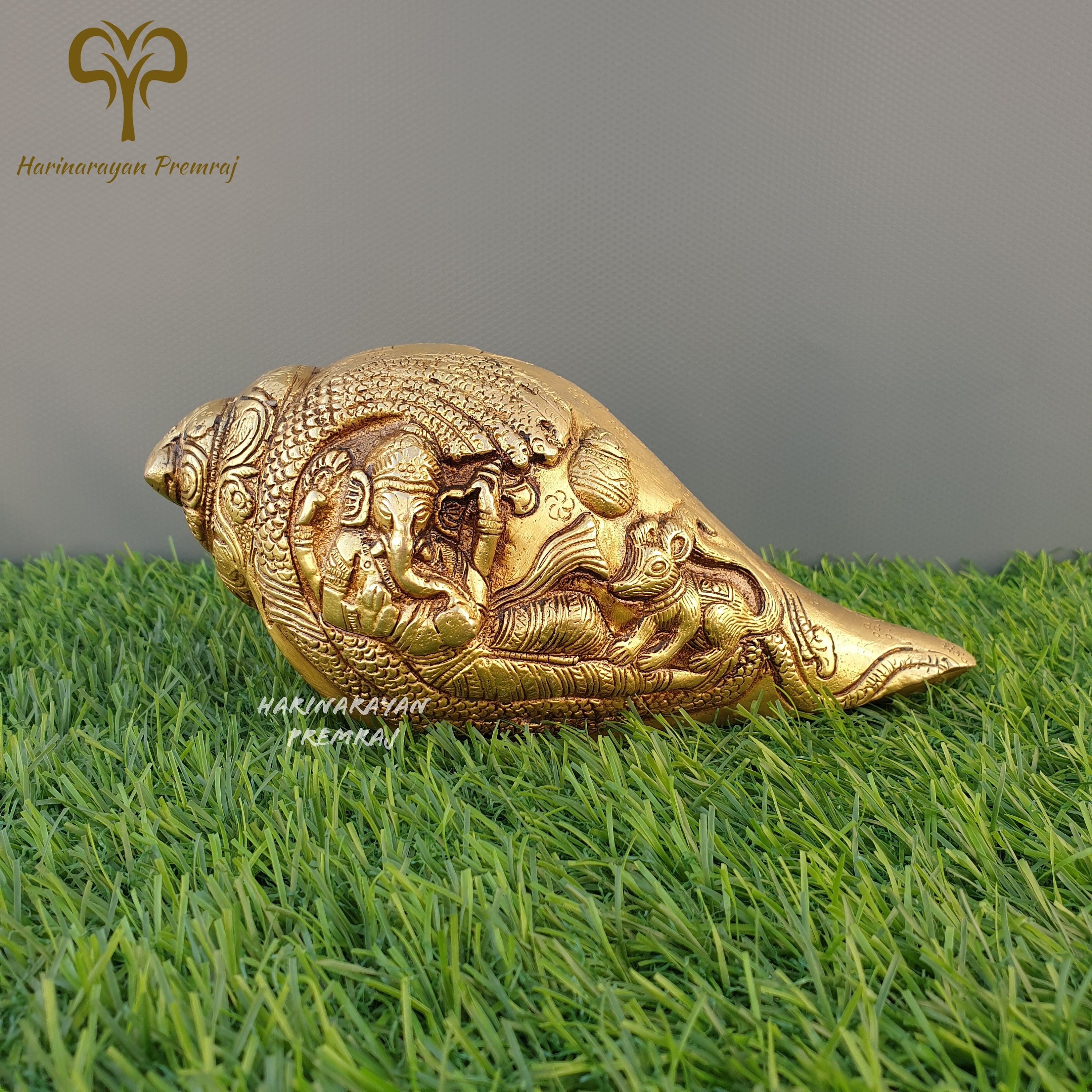 Brass Lord Ganesha Carving Conch Shell, 18CM Brass Conch Shankh ...