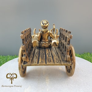 Brass Bull Cart Showpiece, 23CM Vintage Indian Village Bullock Cart ...
