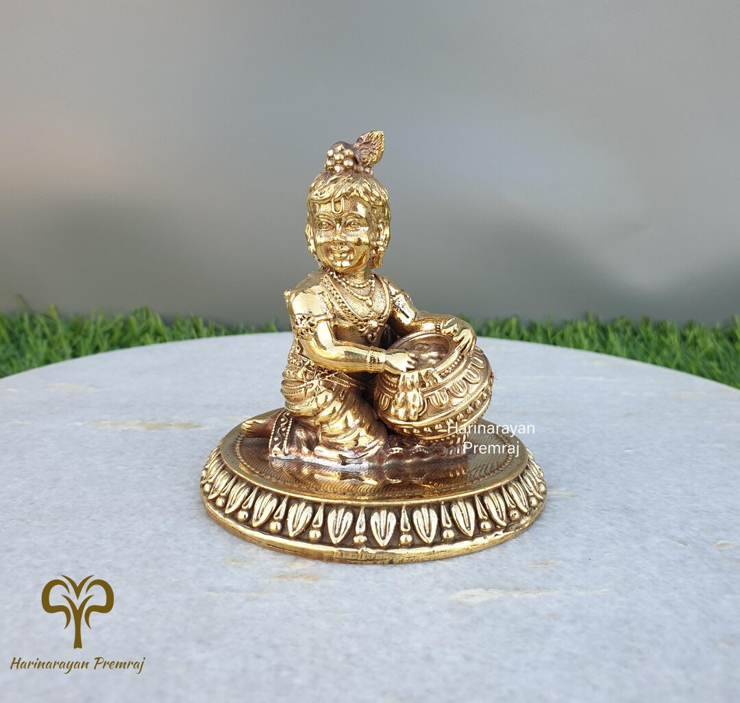Baby Krishna Statue Fine, 8CM Brass Bal Gopal Krishna Idol, Makhan Chor ...