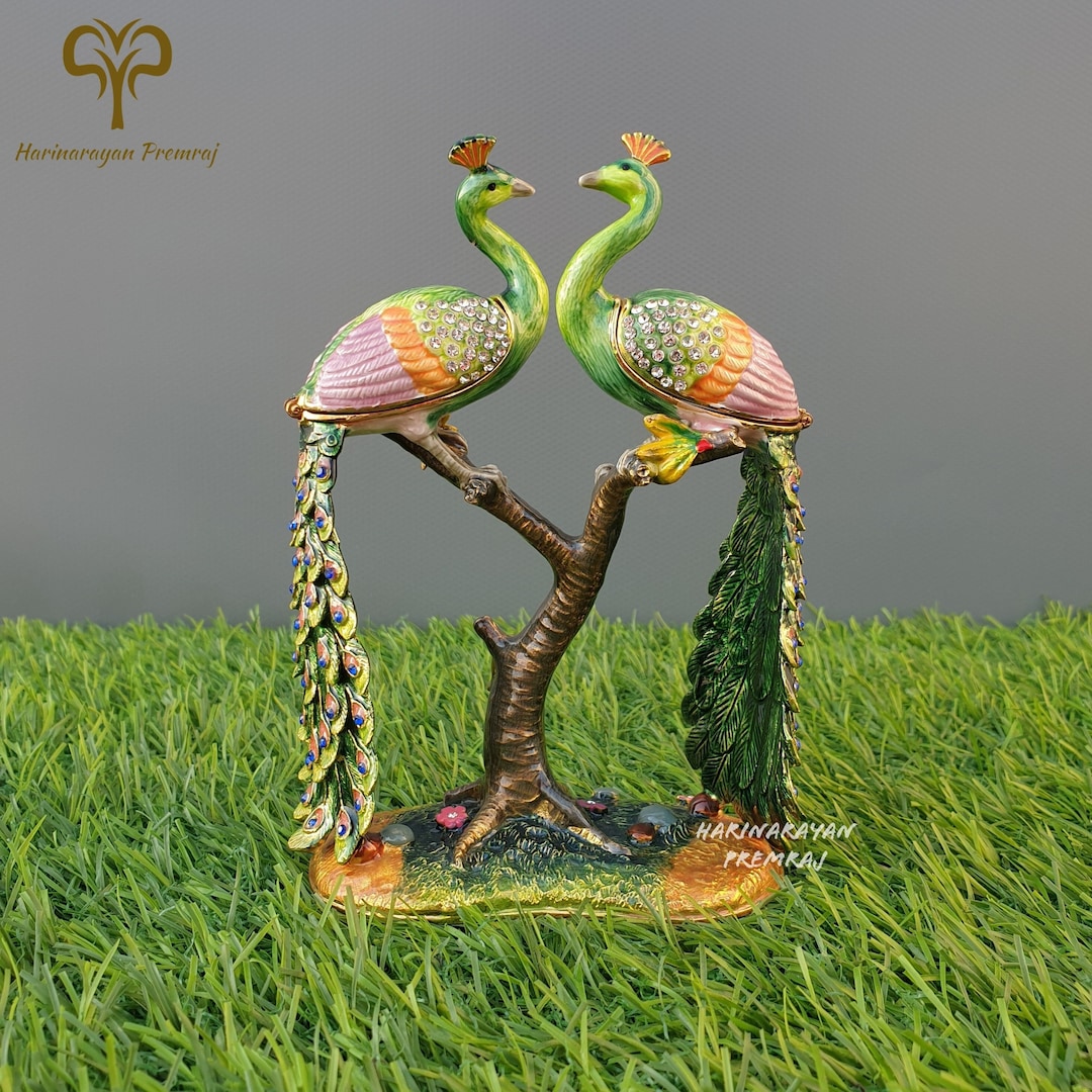 Metal Lovebirds With Trinket Box, 14 CM Handpainted Love Birds Statue ...