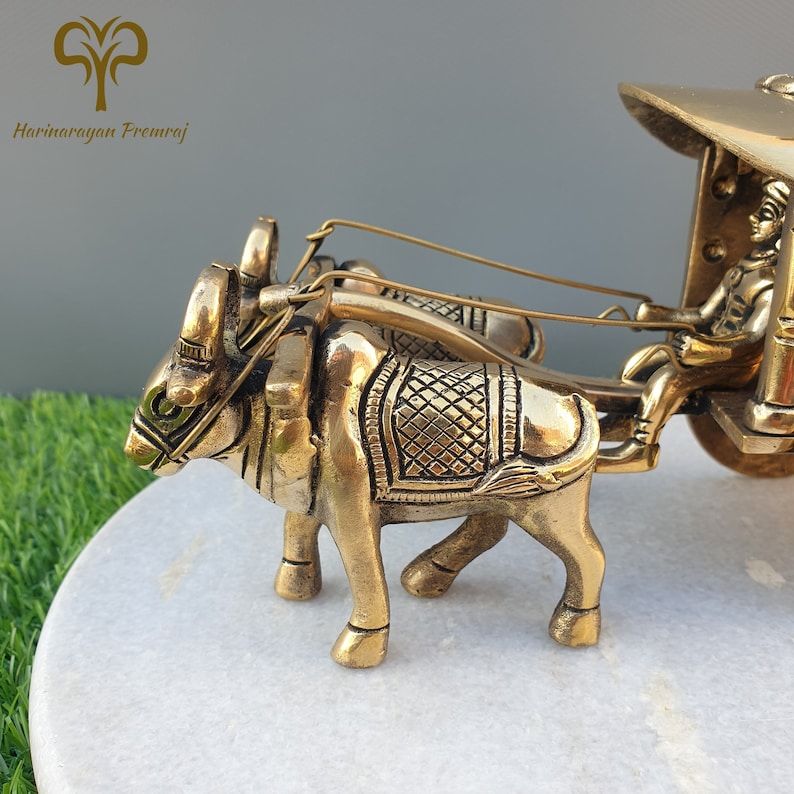 Brass Bull Cart With Krishna Statue, 19CM Lord Krisna Sitting in ...