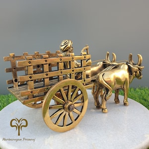 Brass Bull Cart Showpiece, 23CM Vintage Indian Village Bullock Cart ...