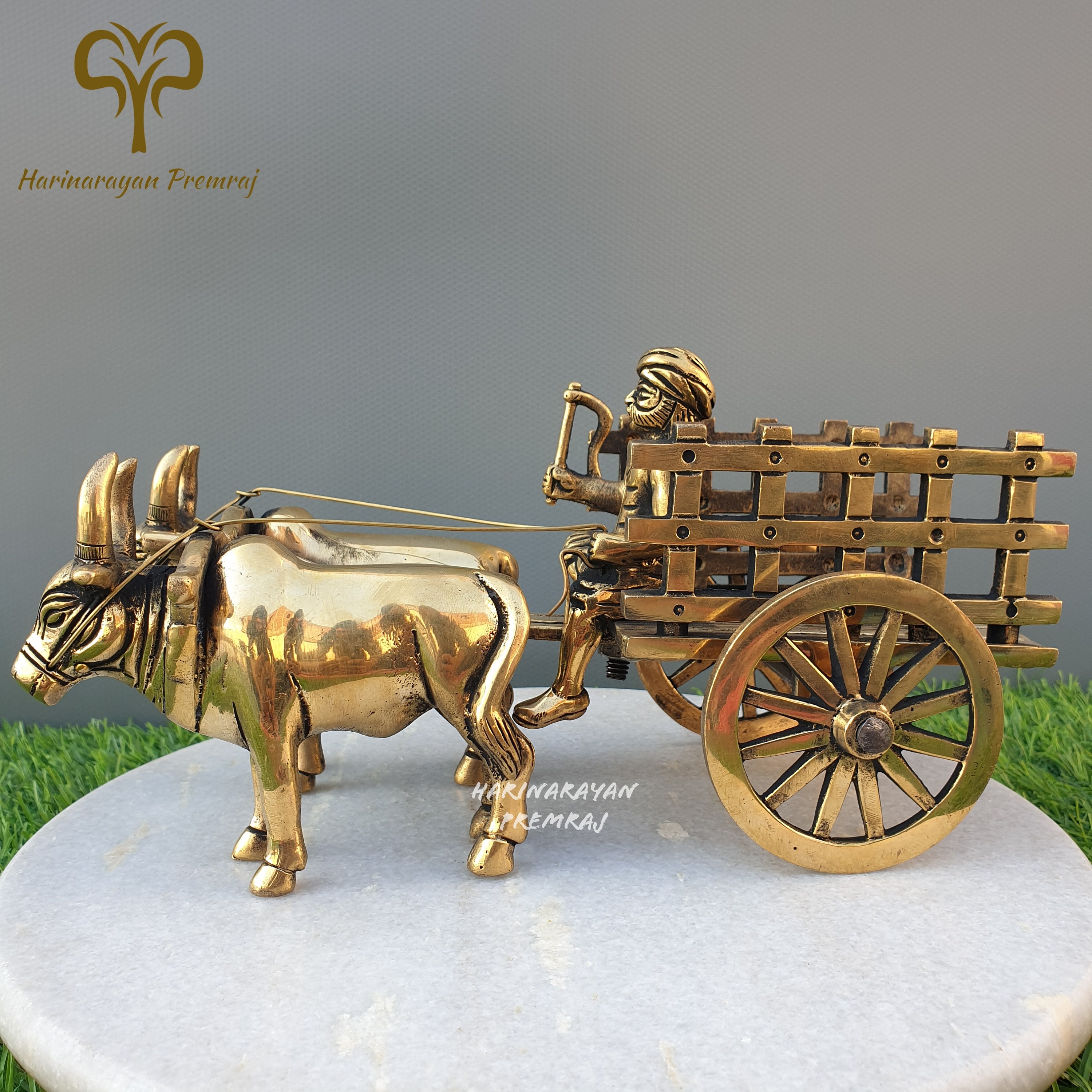 Brass Bull Cart Showpiece, 23CM Vintage Indian Village Bullock Cart ...