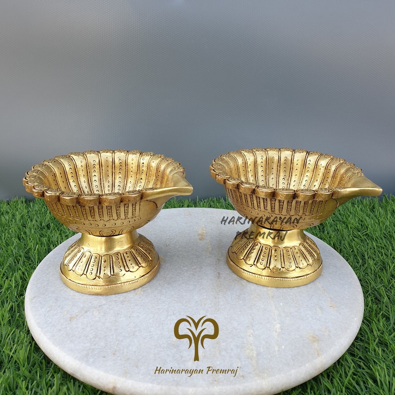 Brass Diya for Puja Temple Decoration, 13CM, Large Diya Stand Oil Lamp ...